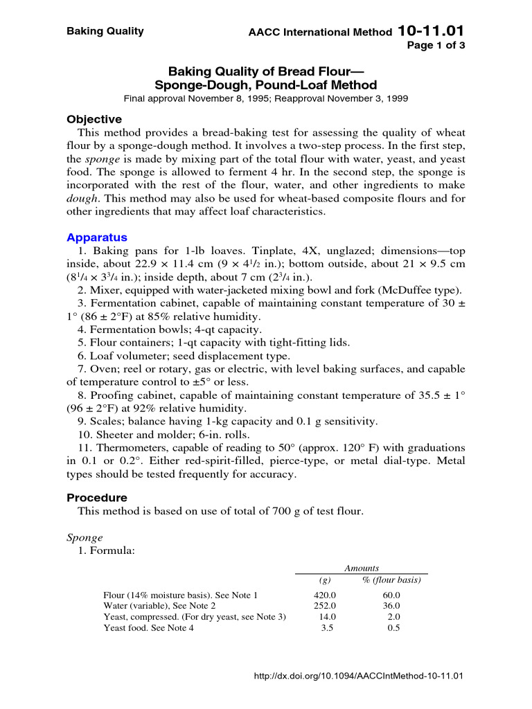 Baking Quality of Bread Flour - Sponge-Dough, Pound-Loaf Method | PDF ...