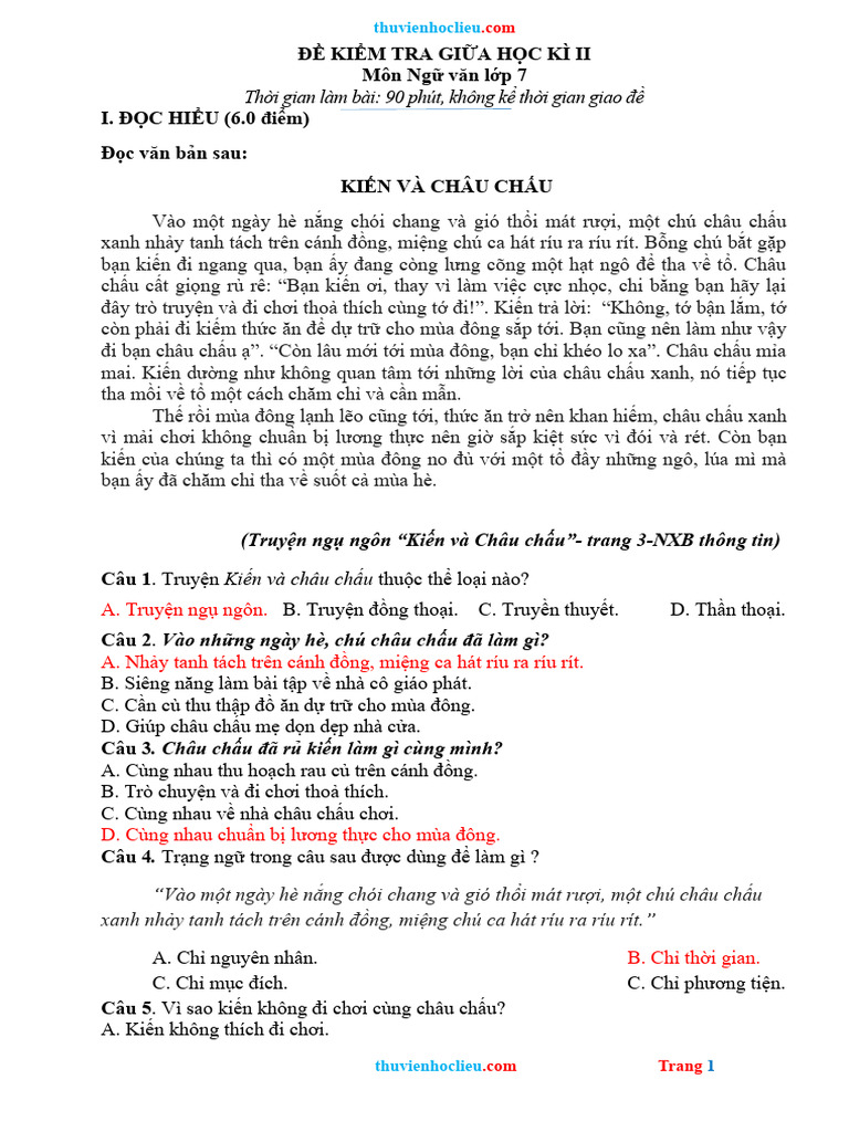 De Thi Giua HK2 Van 7 KNTT Co Dap An Va Ma Tran | PDF