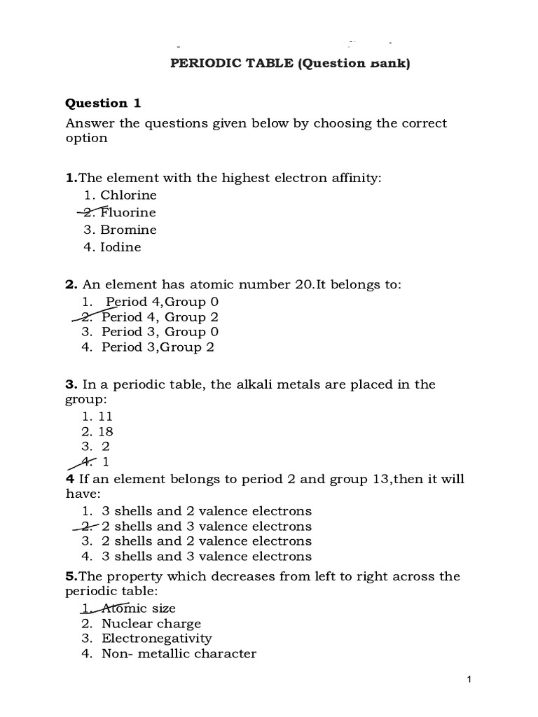 Periodic Table Question Bank | PDF | Periodic Table | Atomic
