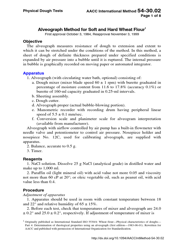 Alveograph Method For Soft and Hard Wheat Flour: Objective | PDF