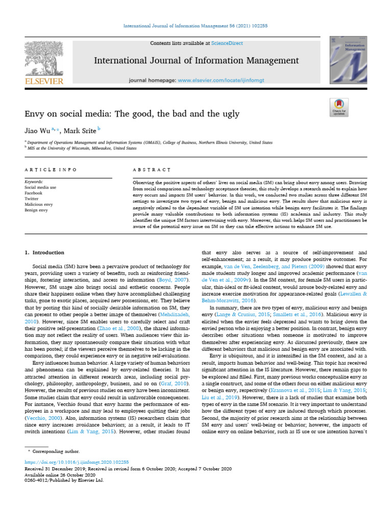 Envy On Social Media - The Good, The Bad and The Ugly | PDF