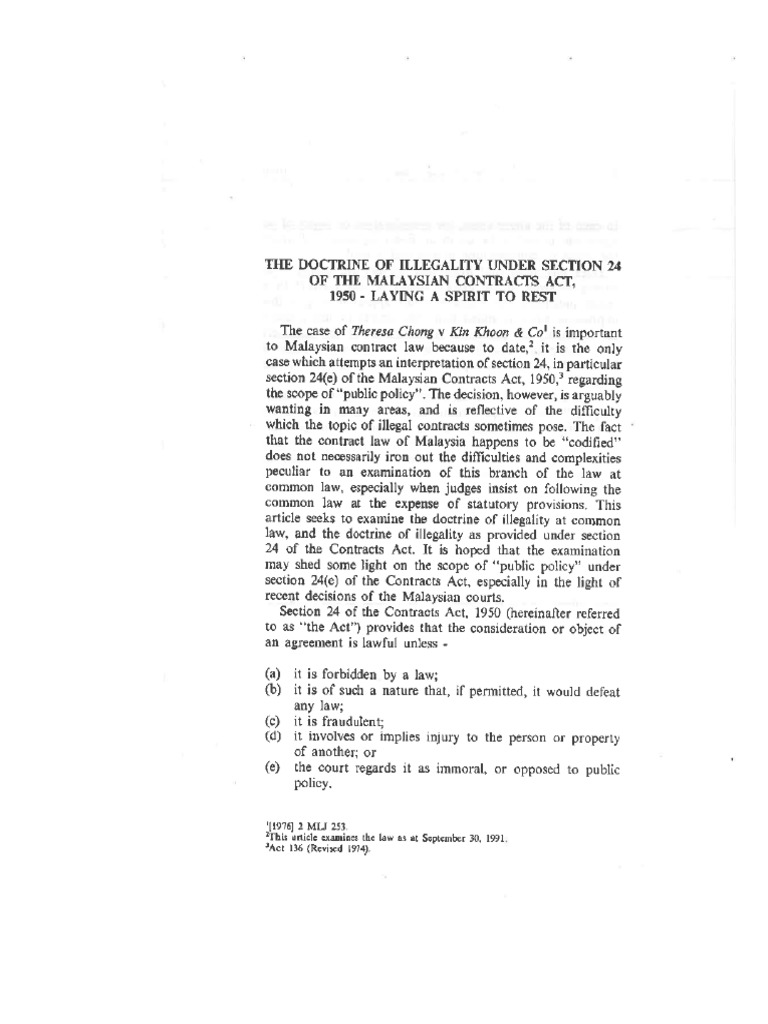 The Doctrine of Illegality Under Section 24 of The Malaysian Contracts ...