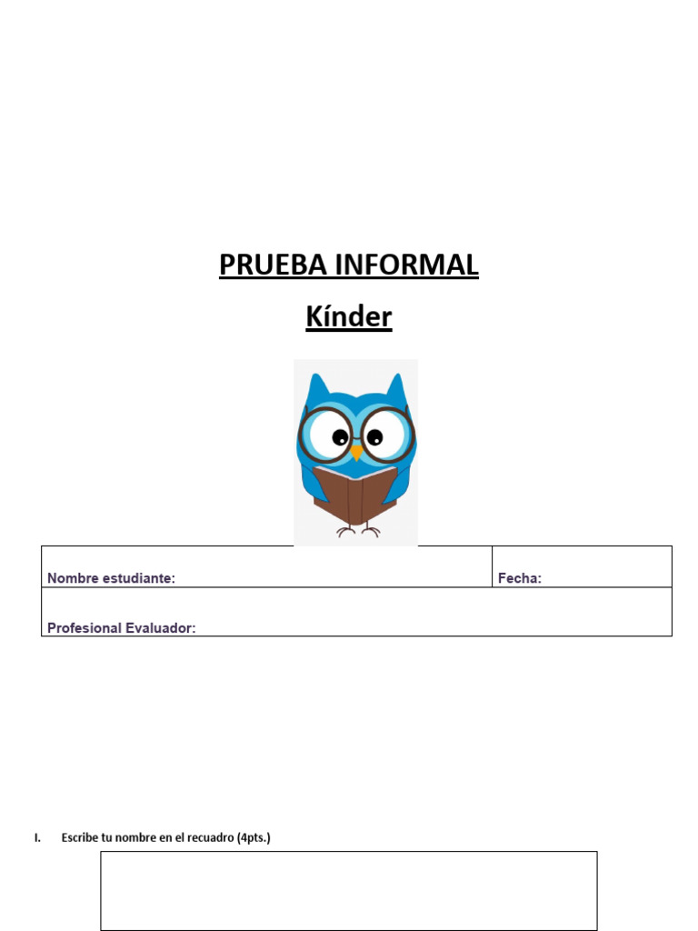 Prueba Informal de Kínder: Evaluación Básica | PDF | Comunicación ...