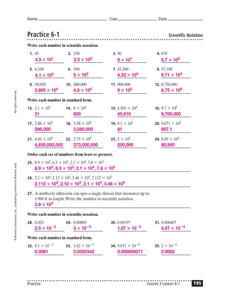 8.EE.A.3 Scientific Notation HW Key | PDF