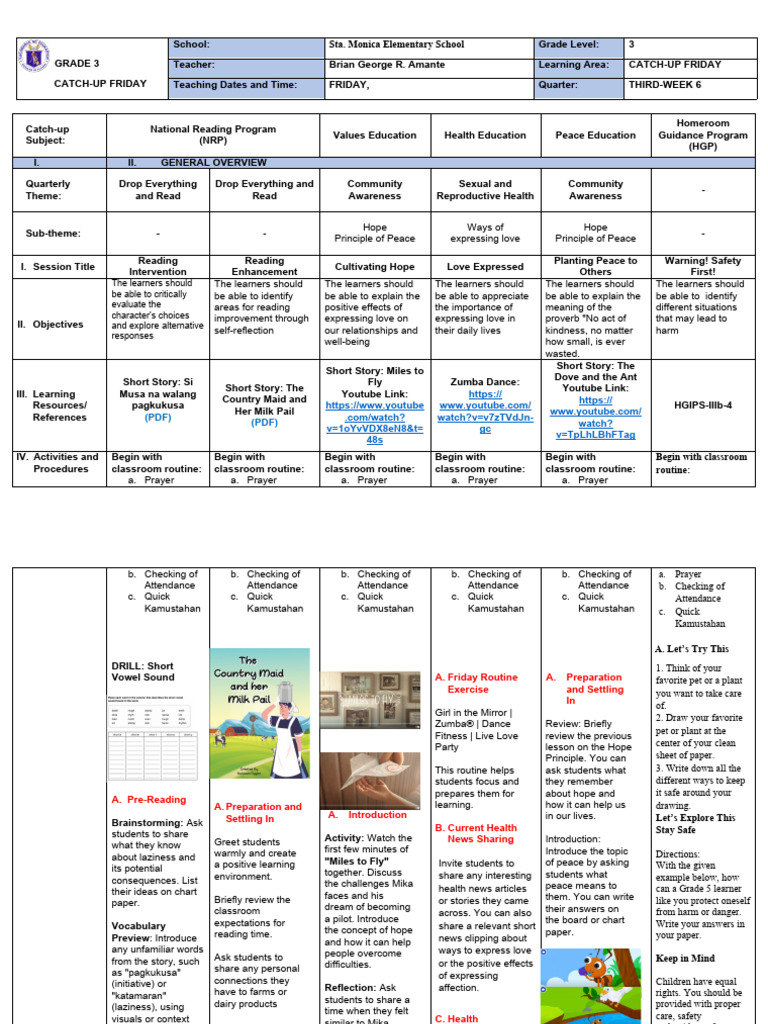 Grade 3 DLL-CATCH-UP-FRIDAY-WEEK 6 | PDF
