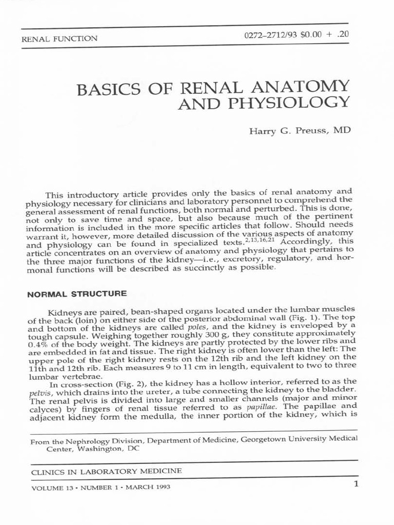 Basics of Renal Anatomy and Physiology | PDF