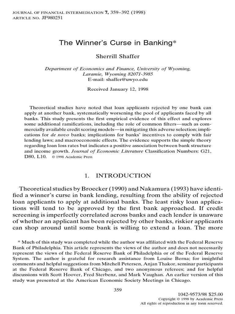 Winner's Curse | PDF | Loans | Credit Score