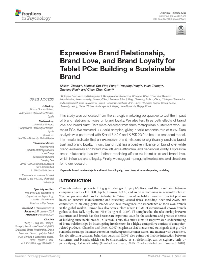 Expressive Brand Relationship, Brand Love, and Brand Loyalty for Tablet PCs: Building a ...