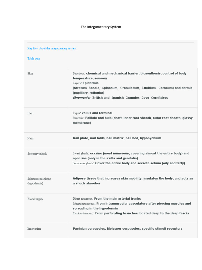 Integumentary Review | PDF | Skin | Integumentary System