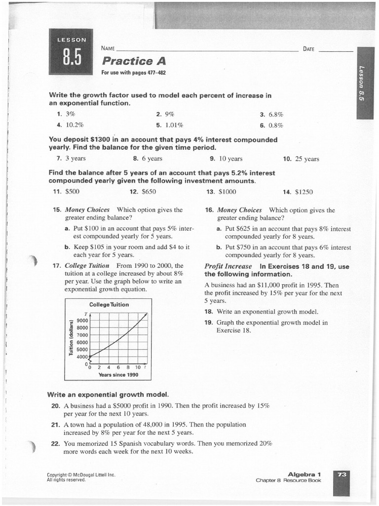 Exponents Growth Problems Extra Practice 3 LEVELS | PDF