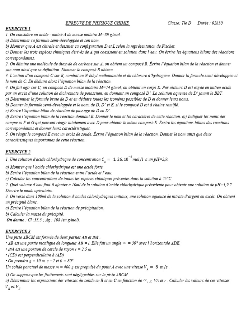 Physique Tle D (Evaluation) | PDF