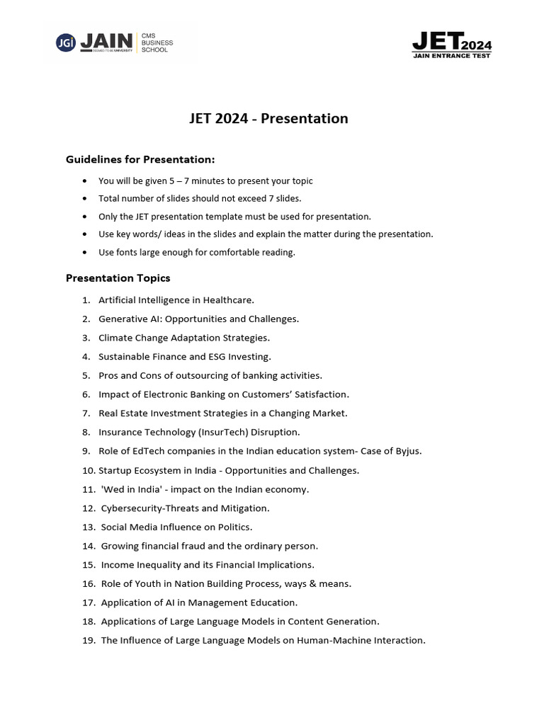 Jet Presentation Guidelines | PDF | Strategic Management | Corporate ...