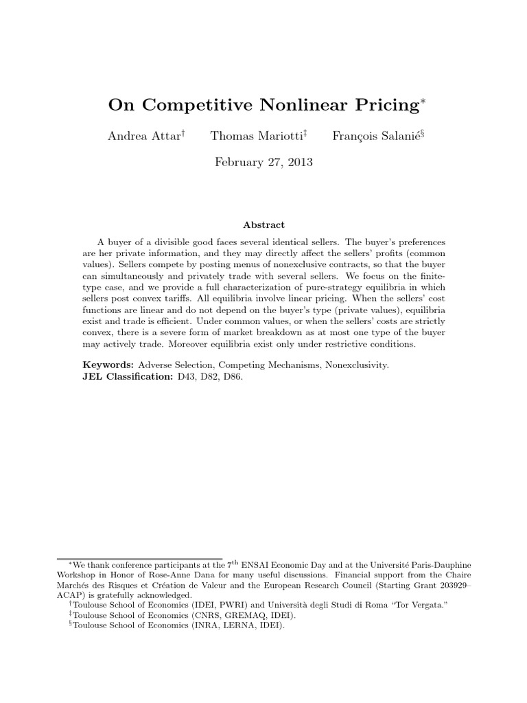 Competitive Nonlinear Pricing | PDF | Economic Equilibrium | Market ...
