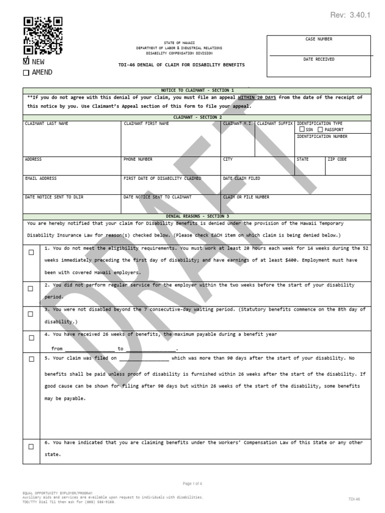 TDI-46 Disability Claim Denial Notice | PDF | Employment | Disability