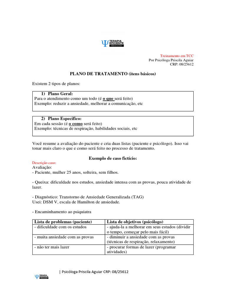 Plano de Tratamento (Modelo) | PDF | Carreira e Crescimento | Autoajuda