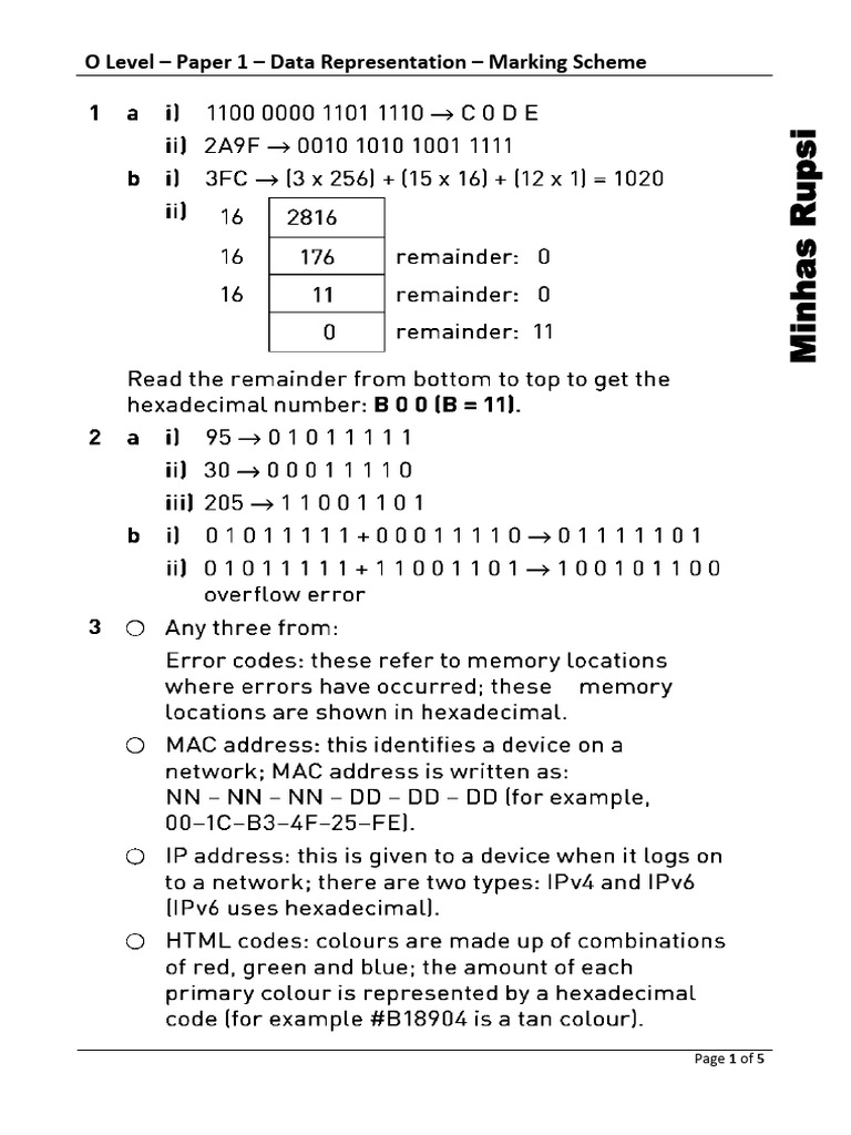 Paper 1 - OL - Revision Guide - Data Representation - New Version ... Paper 1 - OL - Revision Guide - Data Representation - New Version ...
