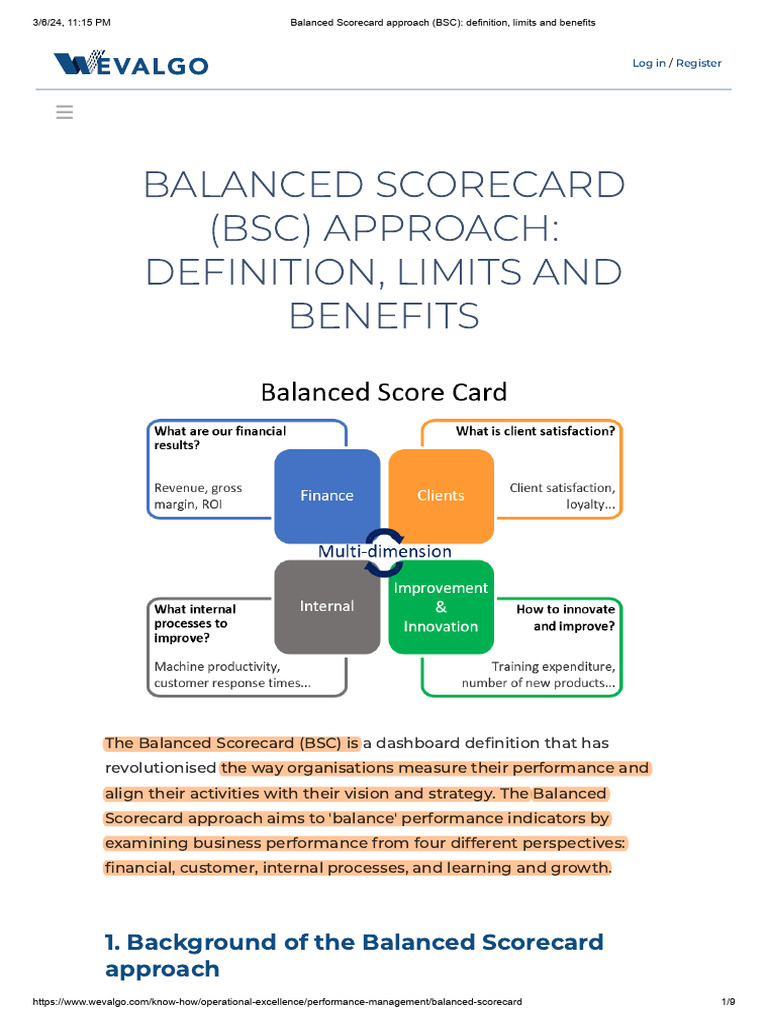 Balanced Scorecard: Definition & Benefits | PDF | Performance Indicator ...