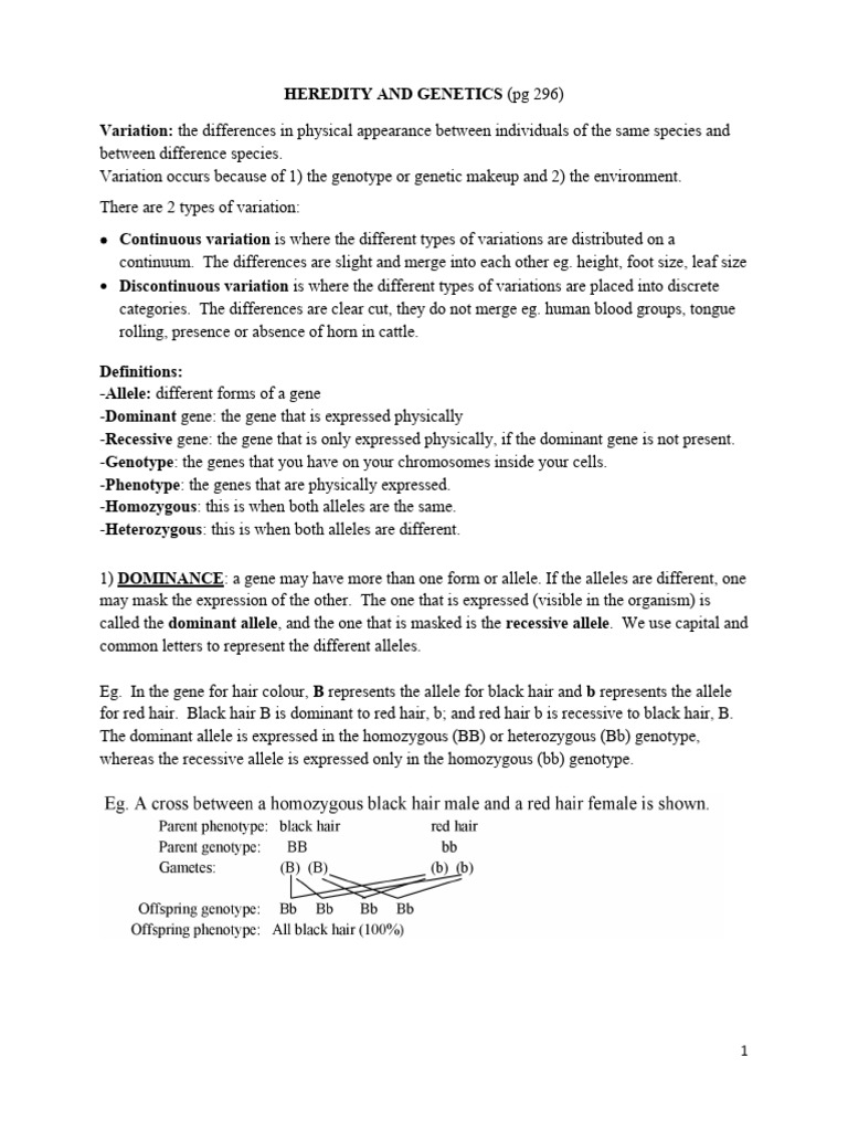 I) HEREDITY AND GENETICS | PDF | Dominance (Genetics) | Genotype
