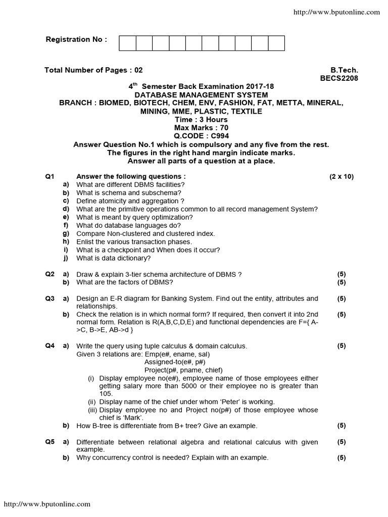 Btech All 4 Sem Database Management System Becs2208 2018 | PDF | Databases | Information Science