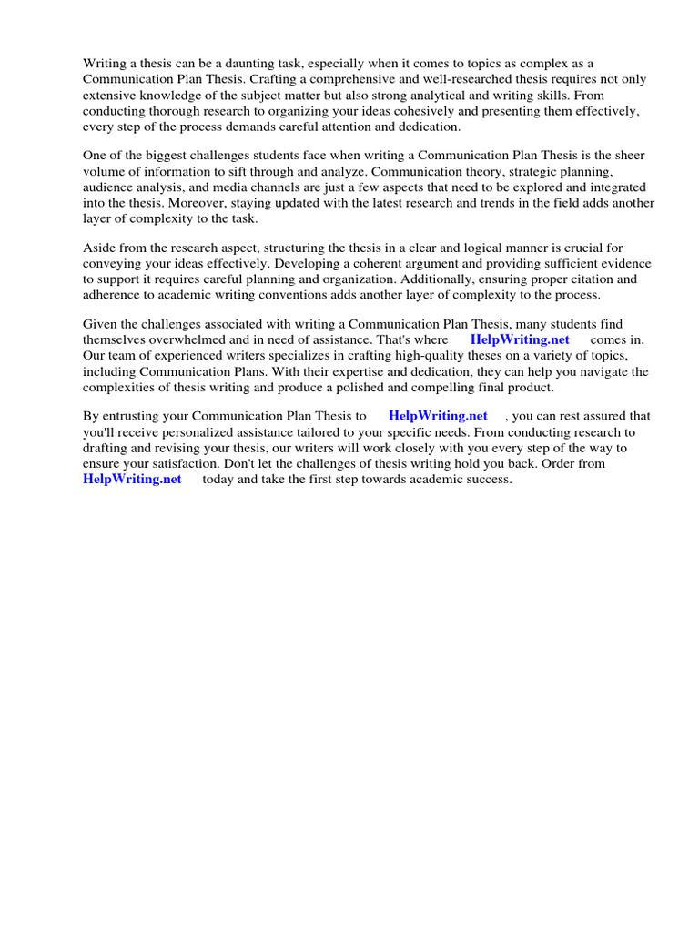 Communication Plan Thesis | PDF | Communication | Marketing Communications