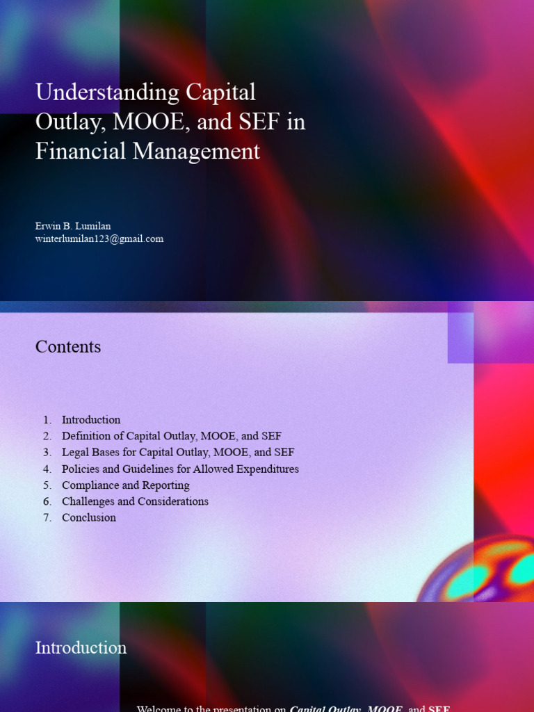 Understanding Capital Outlay, MOOE, and SEF in Financial Management | PDF | Expense | Cost