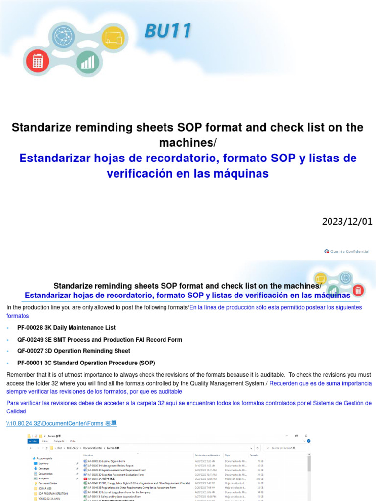 Standarize Reminding Sheets SOP Format and Check List on the Machines ...