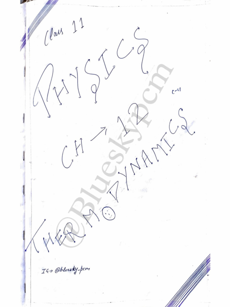 Thermodynamics Class 11 Physics Revision Blue Sky PCM | PDF