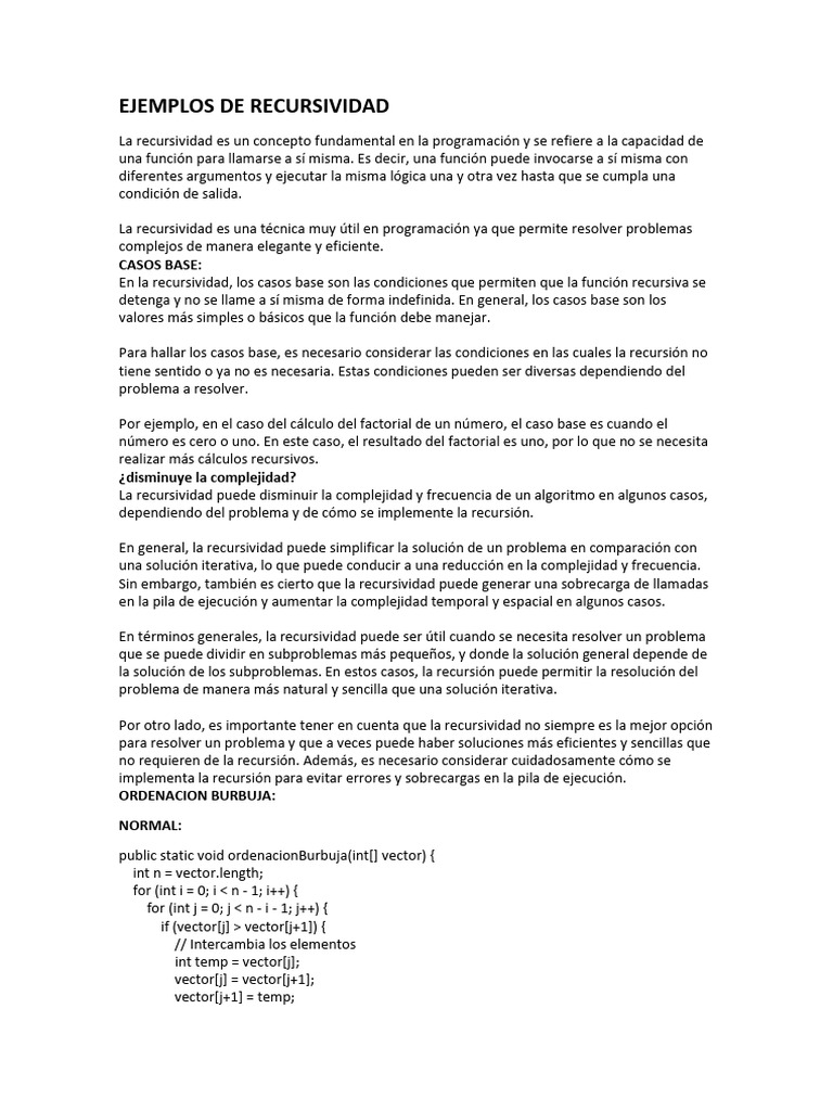 Ejemplos de Recursividad en Programación | PDF | Teoría de la ...
