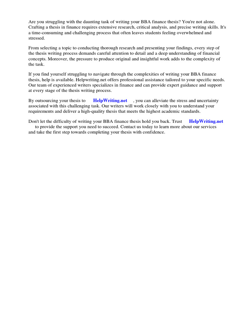 BBA Finance Thesis Writing Help | PDF | Strategic Management | Gross ...