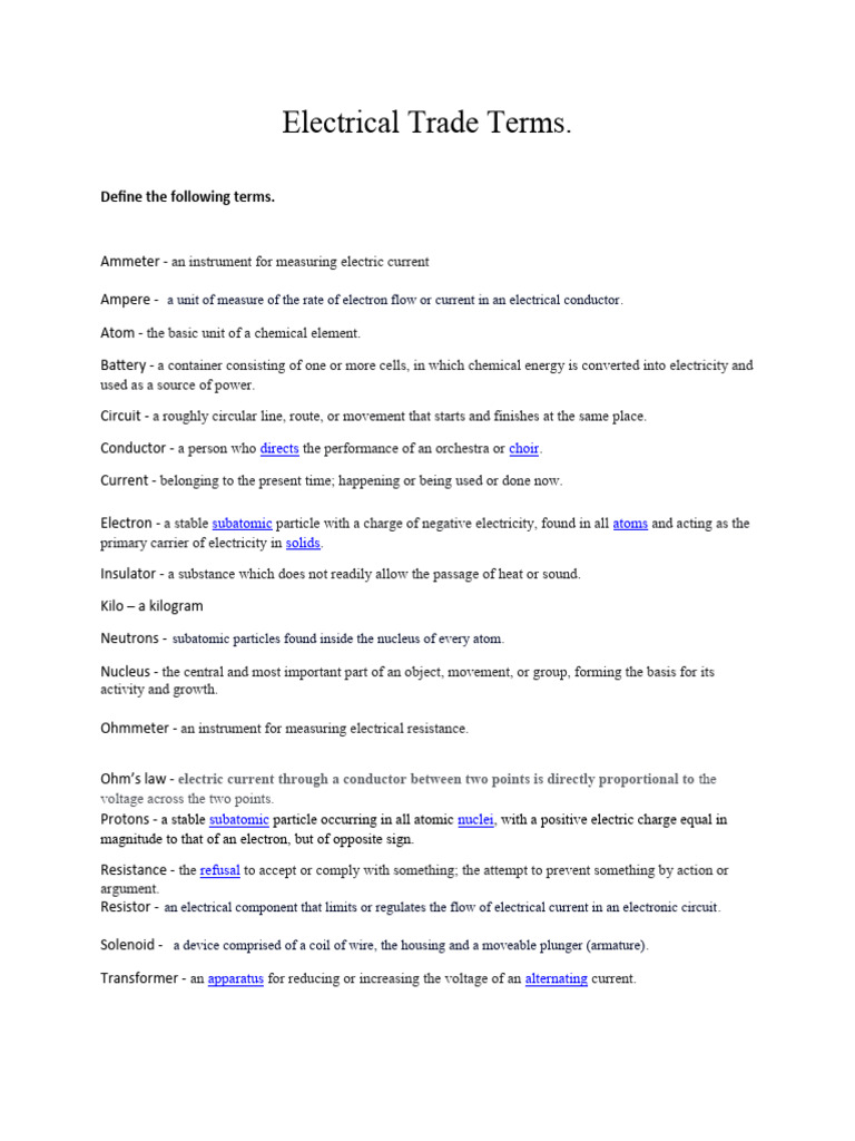 Electrical Trade Terms | PDF