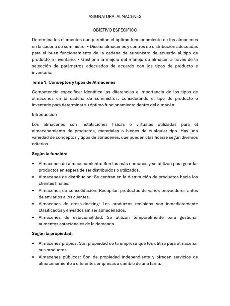 Tema 1 | PDF | Lean Manufacturing | Almacén
