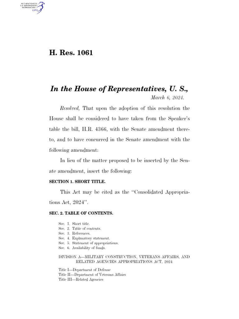 Engrossed H.R. 1061, Consolidated Appropriations Act of 2024 | PDF ...