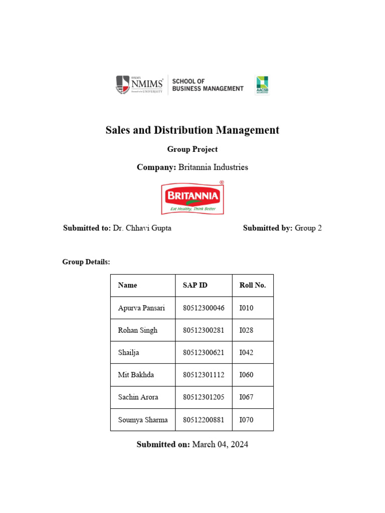 SDM Project - Group 2 - Britannia | PDF | Sales | E Commerce