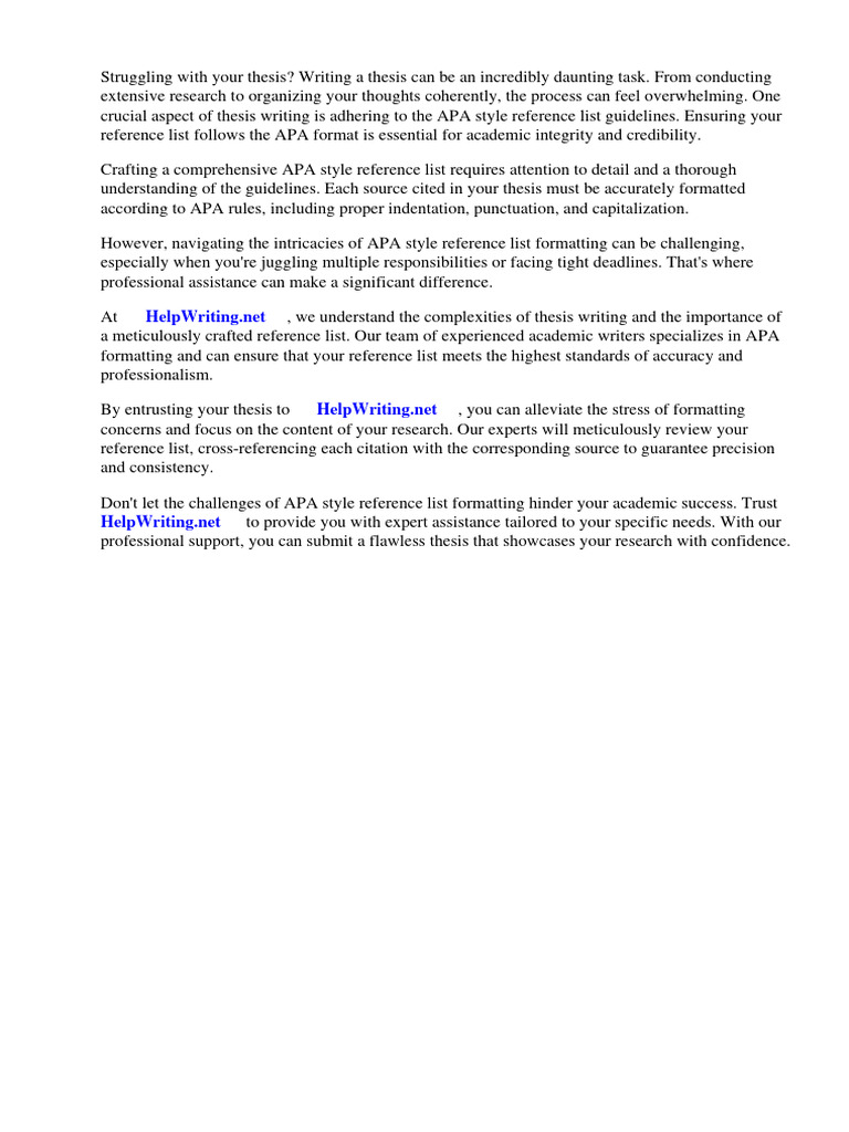 Apa Style Reference List Thesis | PDF | Apa Style | Citation