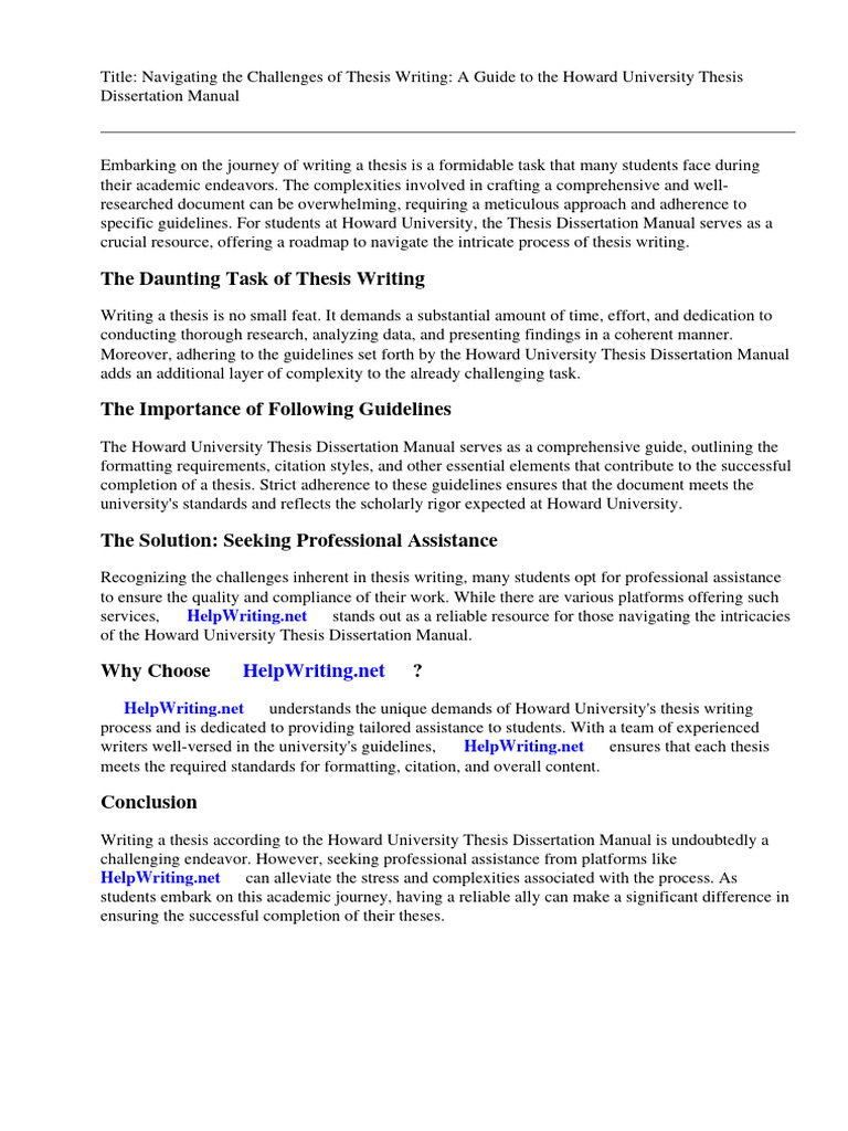 Howard University Thesis Dissertation Manual | PDF | Thesis | Citation