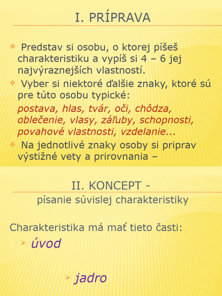 Charakteristika Osoby 7.r. Slohova Praca Priprava Pre Ziakov | PDF