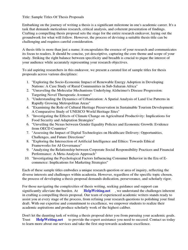 Sample Titles of Thesis Proposals | PDF | Thesis | Essays