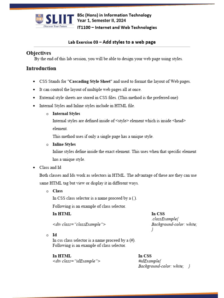 IT1100 IWT - Labsheet 03 | PDF | World Wide Web | Internet & Web IT1100 IWT - Labsheet 03 | PDF | World Wide Web | Internet & Web