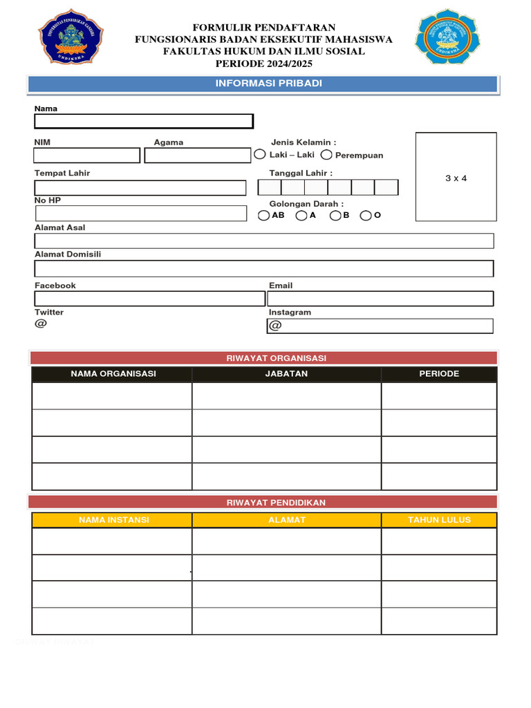 Formulir Pendaftaran Oprec Fungsionaris Bem Fhis 2024 2025 Pdf