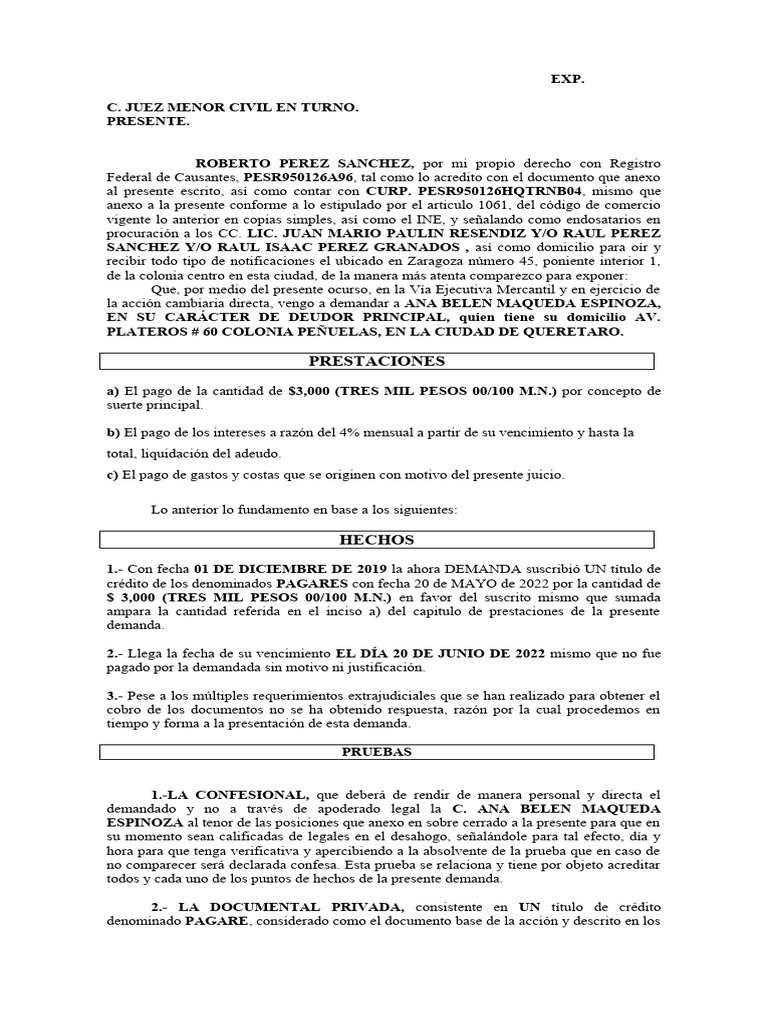 Demanda de Pagare Hortencia | PDF | Justicia | Crimen y violencia Demanda de Pagare Hortencia | PDF | Justicia | Crimen y violencia