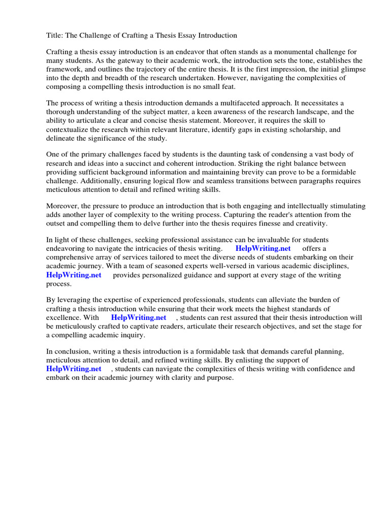 Thesis Essay Introduction | PDF | Essays | Thesis