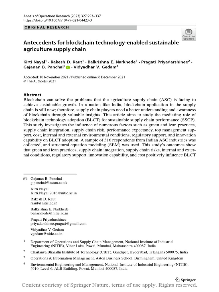 Antecedents For Blockchain Technology-Enabled Sust | PDF | Structural Equation Modeling | Supply ...
