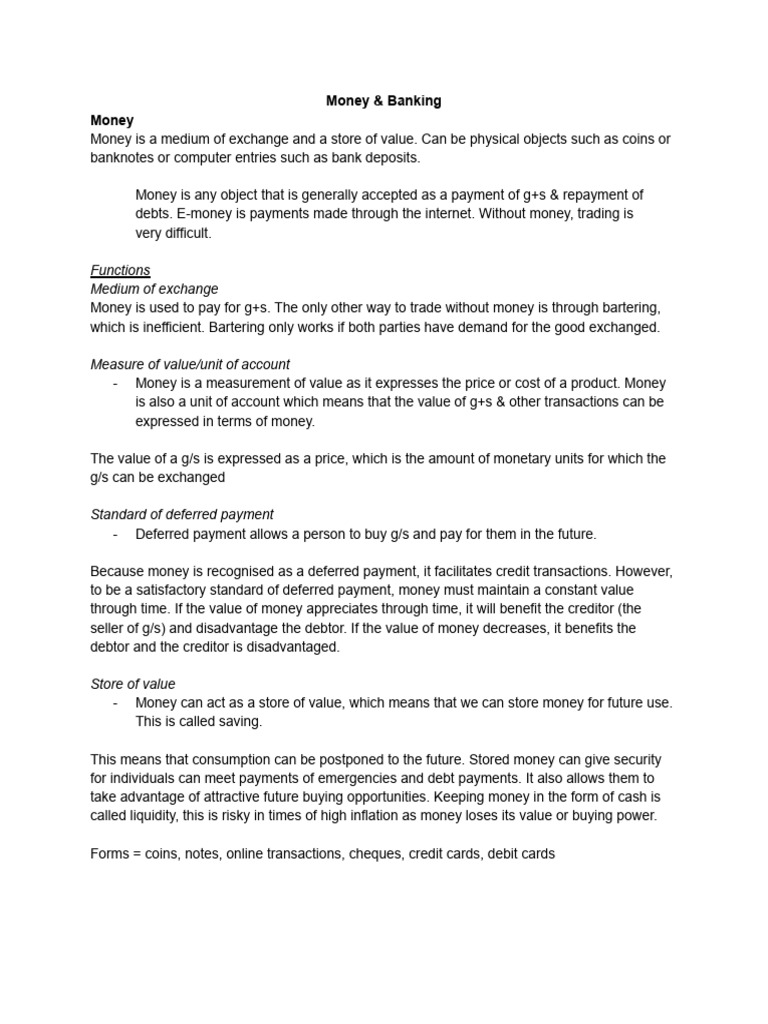 Economics Money & Banking Grade 11 | PDF