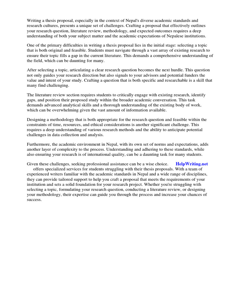 Thesis Proposal Sample in Nepal | PDF