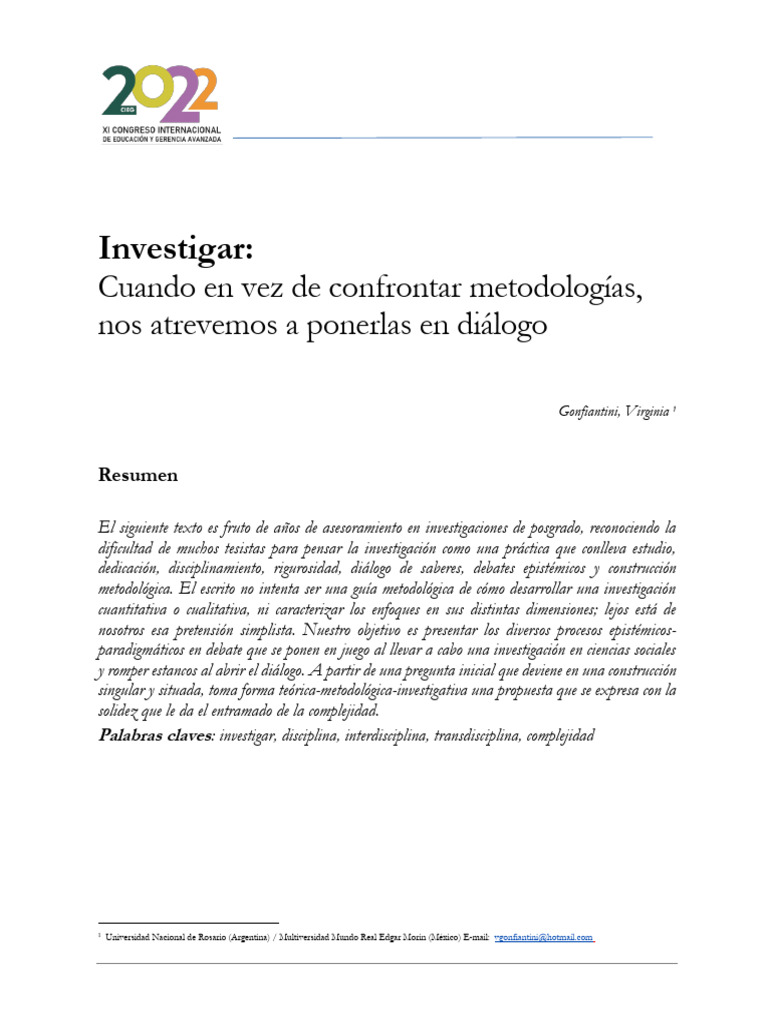 Virginia Gonfiantini Articulo CIEG 2022 | PDF | Conocimiento | Paradigma