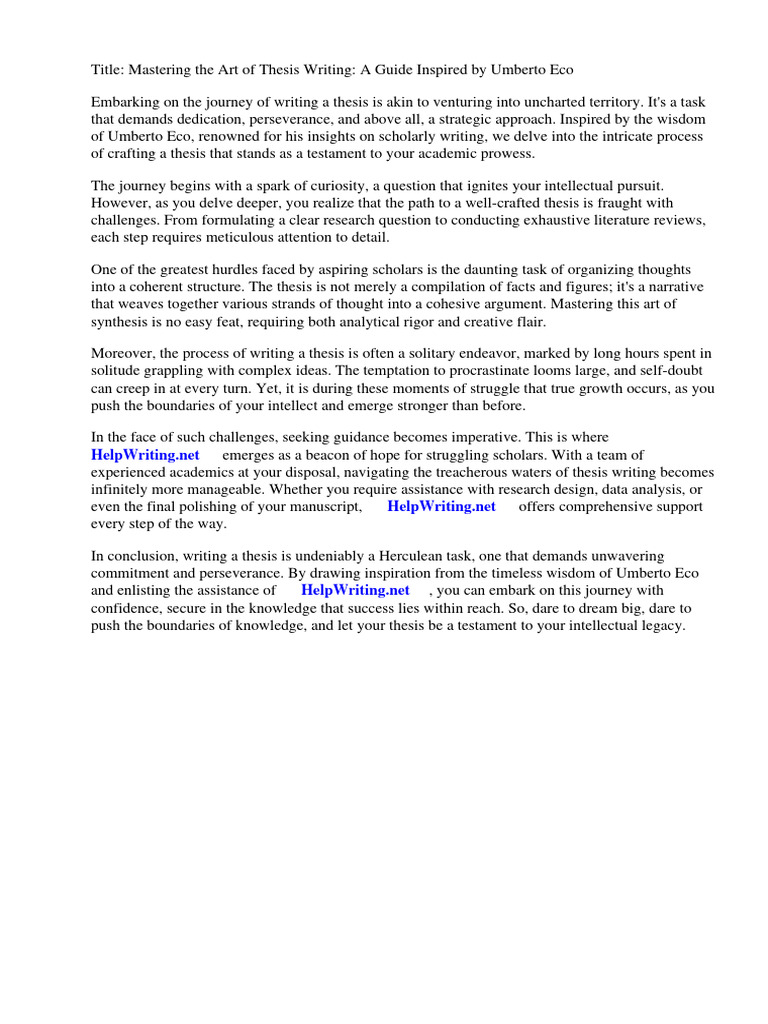 How To Write A Thesis PDF Umberto Eco | PDF