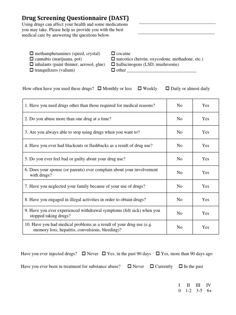DAST English PDF | PDF | Substance Abuse | Substance Use Disorder