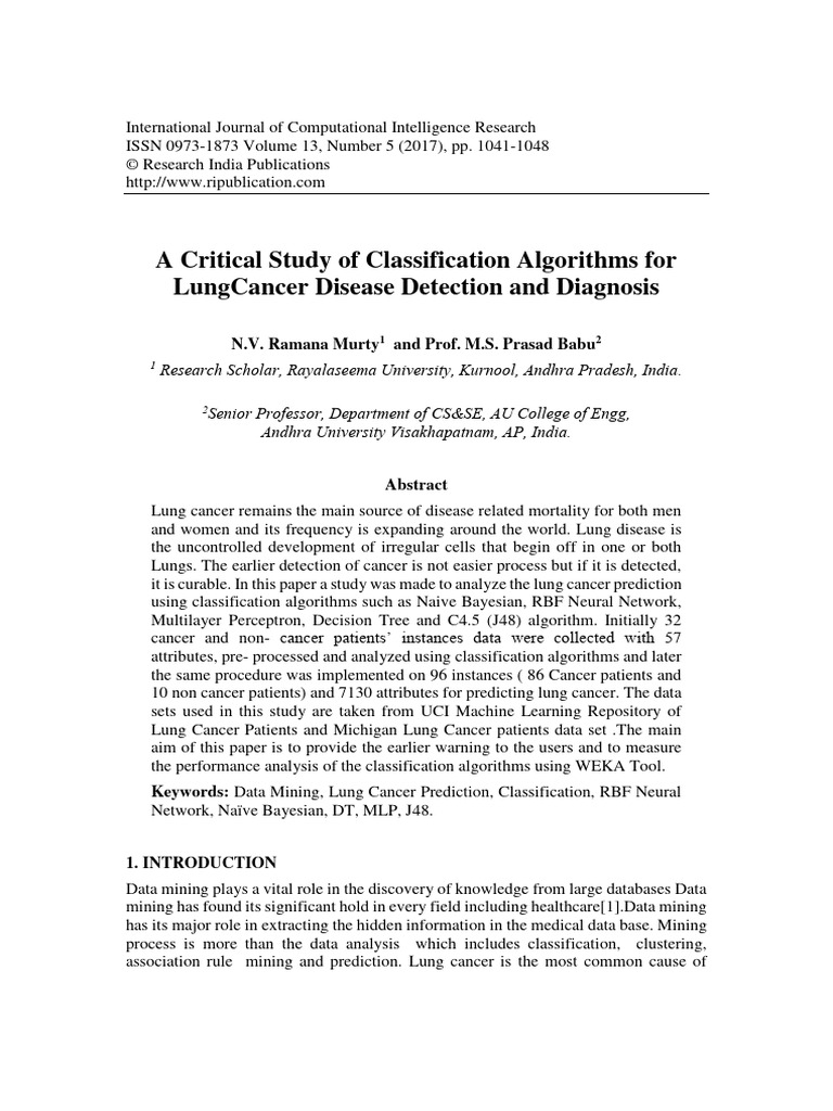 Lung Cancer Detection Algorithms Study | PDF