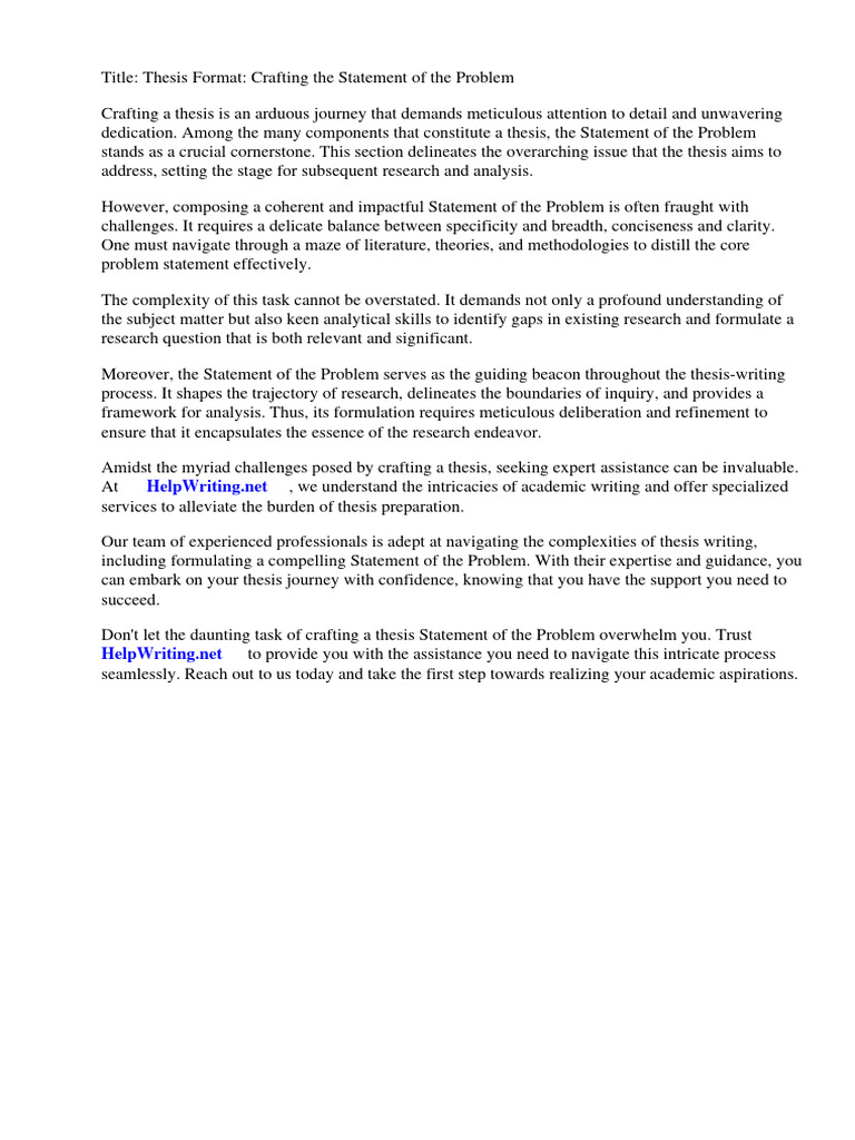 Thesis Format Statement of The Problem | PDF
