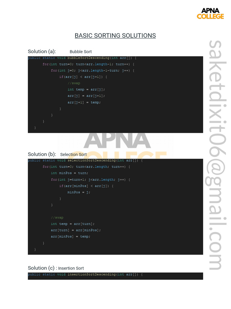 Basic Sorting Solutions | PDF Basic Sorting Solutions | PDF